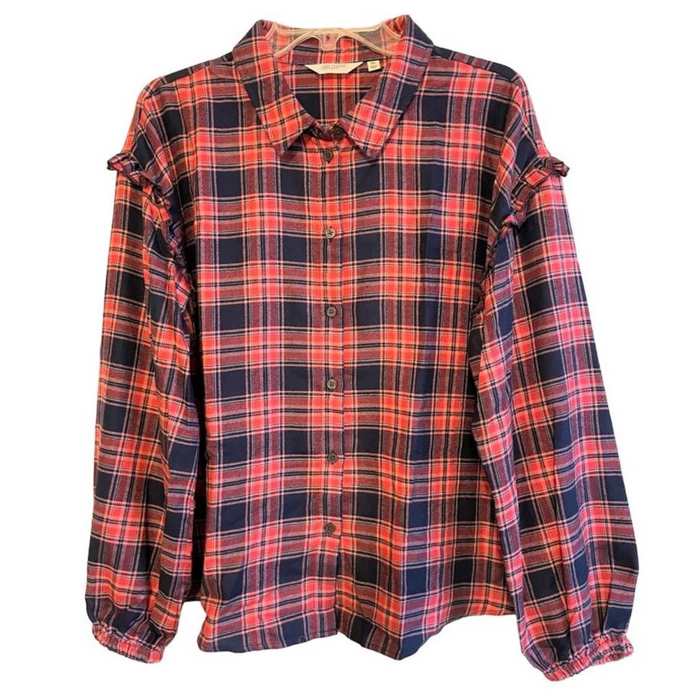 Candace Cameron Bure Button Front Plaid Shirt W/ Ruff… - Gem
